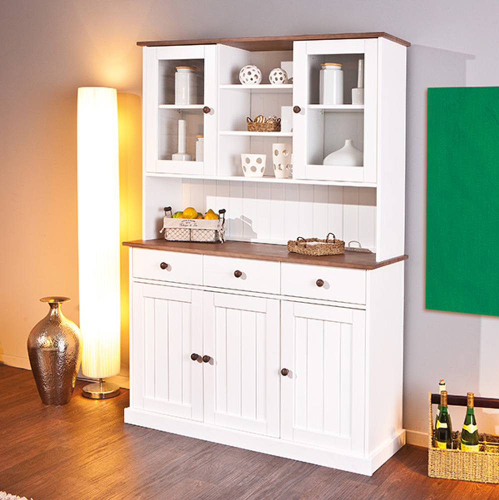 Vaisselier 5 portes 3 tiroirs Westerland Blanc/brun