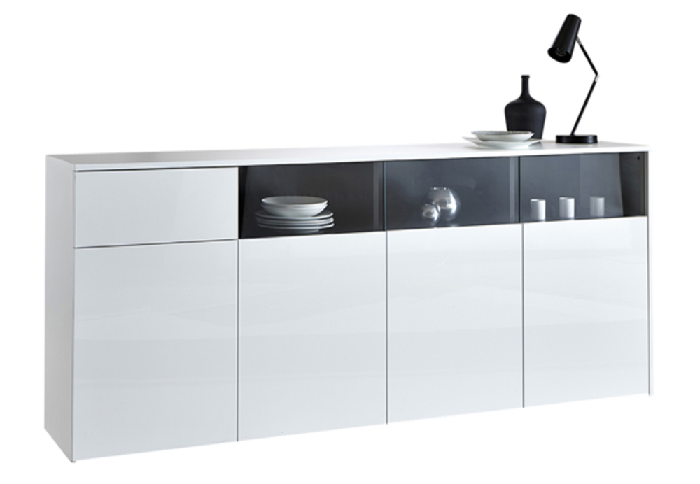 Bahut 4 portes 1 tiroir Malia Blanc brillant