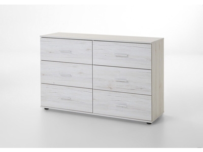 Commode 6 tiroirs Anna chambre à coucher chene blanc