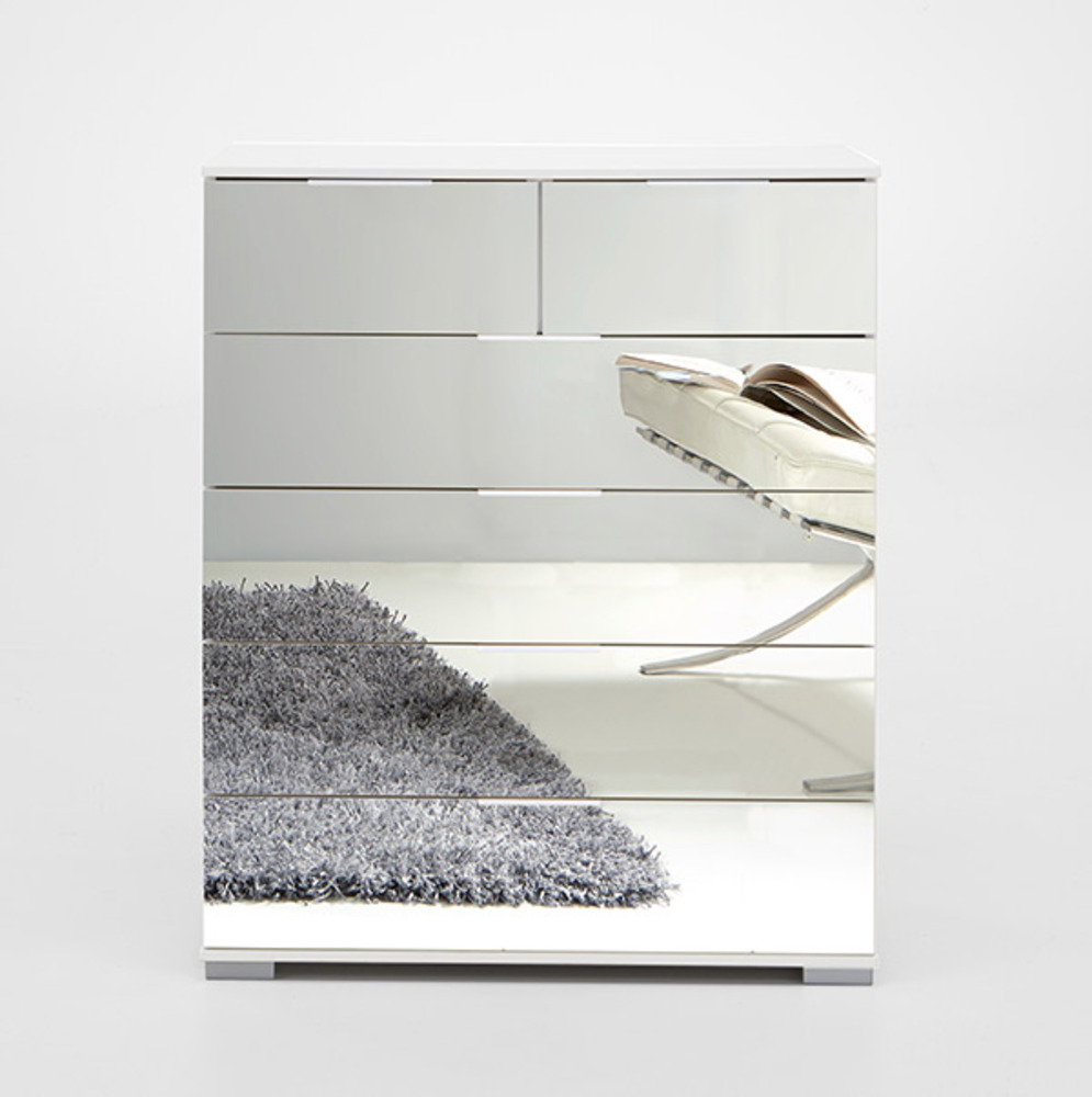 Commode 4+2 tiroirs Easy plus c Blanc/miroir