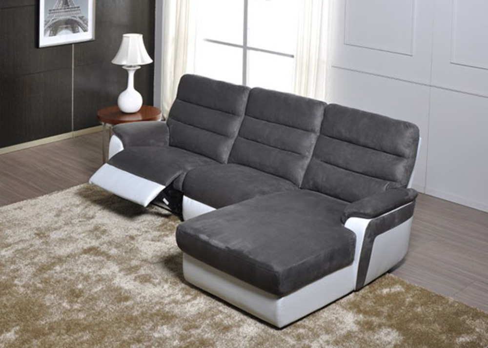 Canapé d'angle droit relax electrique Biaritz Aruba gris he35-12 / pu blanc