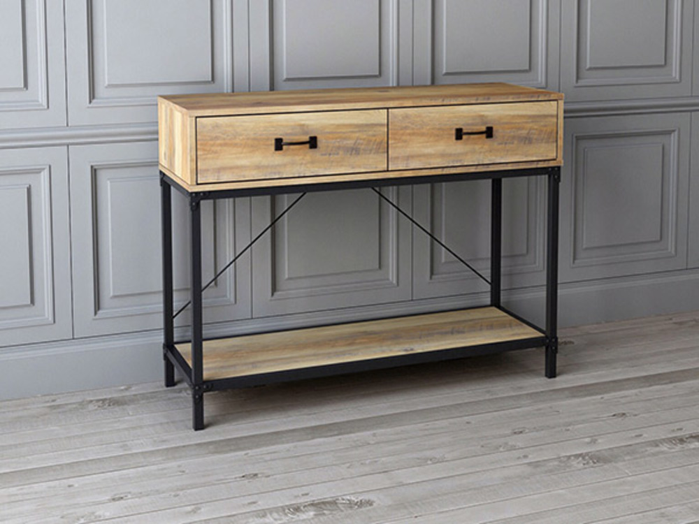 Console 2 tiroirs Iron Chene/noir