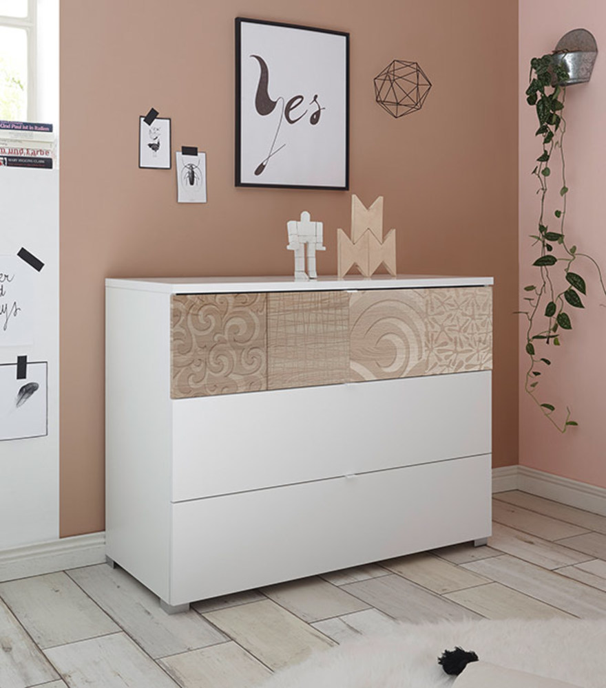 Commode 3 tiroirs Xaos blanc/chene Blanc/bois