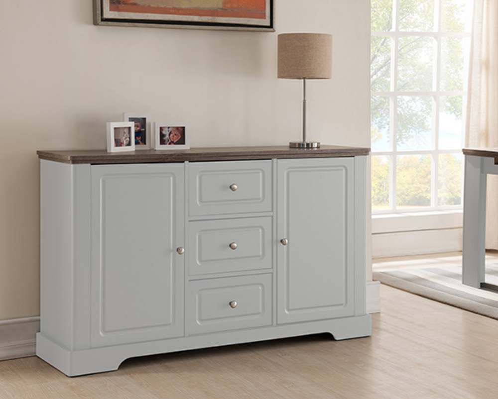 Bahut 2 portes 3 tiroirs Dessy blanc/chene