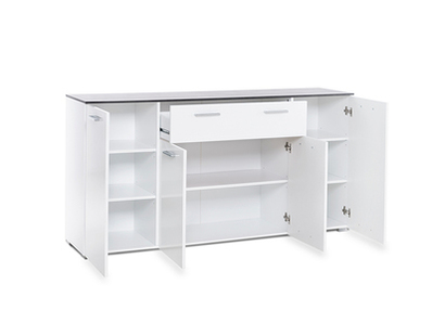 Bahut 4 portes 1 tiroir Magic Blanc brillant/béton foncé