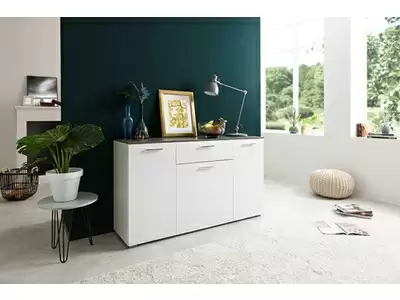 Bahut 3 portes 1 tiroir Magic Blanc brillant/béton foncé