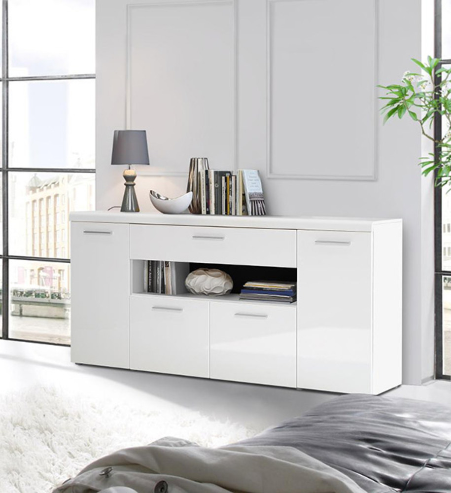 Bahut 4 portes 1 tiroir White pearl Blanc brillant