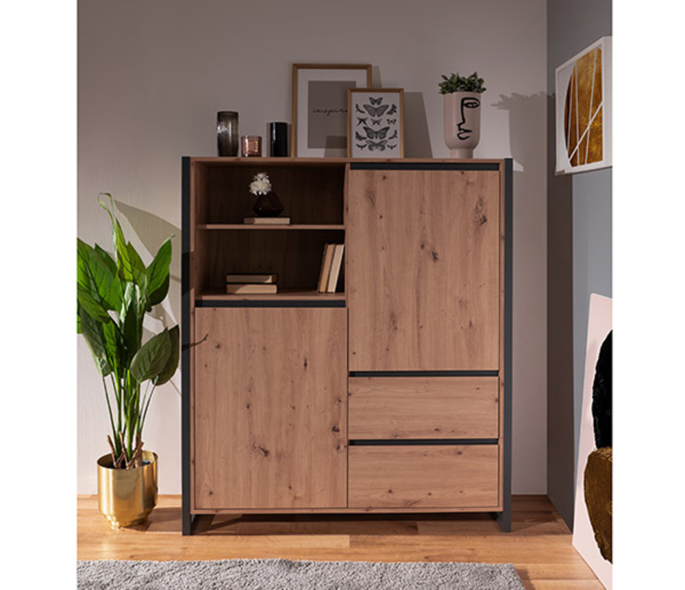 Bahut haut Denver Chene/gris anthracite