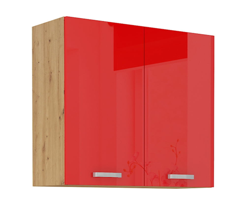Haut 80 2 portes Artisan rouge brillant/chene