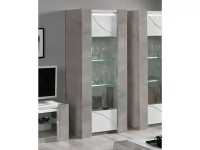Vitrine 1 porte Ronda Blanc/marbré béton brillant