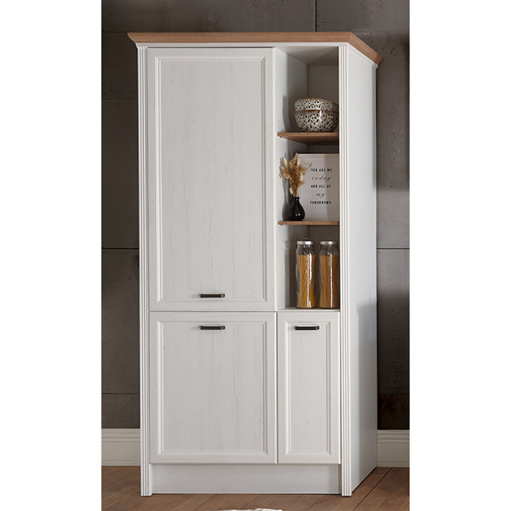 Meuble colonne pour frigo Jasmin cuisine Pin blanchi/chene artisan