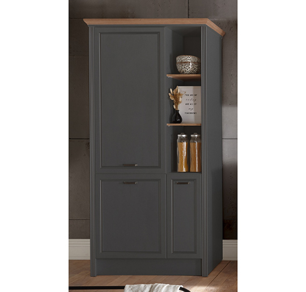 Meuble colonne pour frigo Jasmin cuisine Gris anthracite/chene artisan
