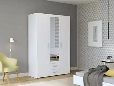 Armoire 3 portes 2 tiroirs Telane Blanc