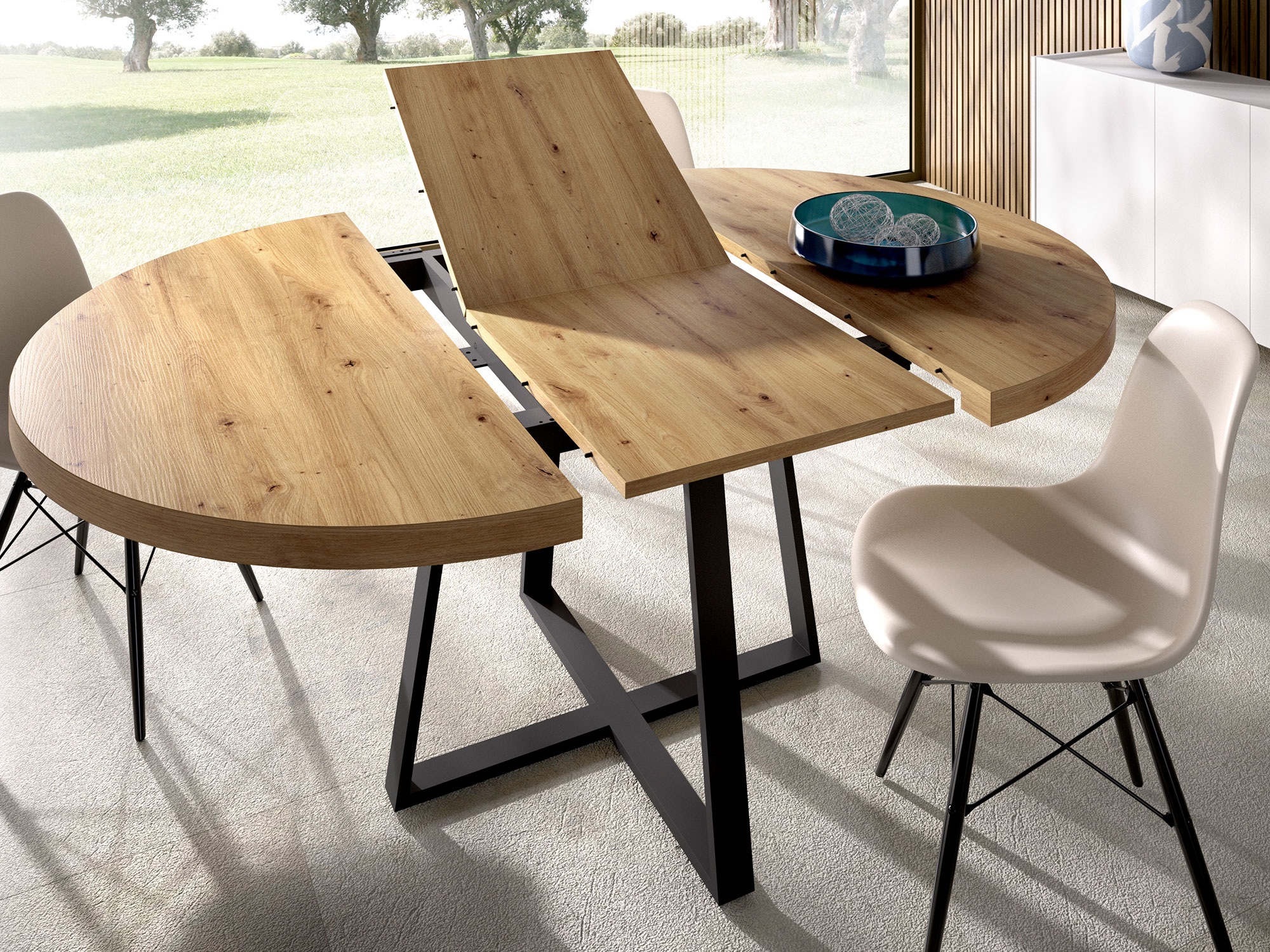Table de repas ronde extensible Duna Chene artisan
